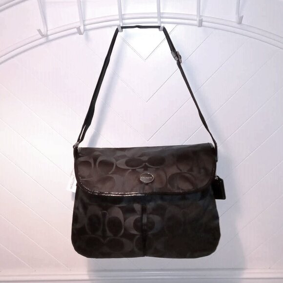 Coach | Bags | Coach Signature Nylon Black Messenger Bag | Poshmark